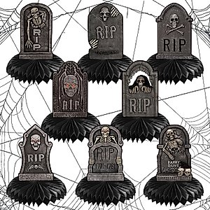 8pcs Halloween Tombstone Centerpiece Decorations Rip to My 20s bachelorette Honeycomb Centerpieces Funeral for My Youth 30th Birthday Skull Gothic Party Supplies