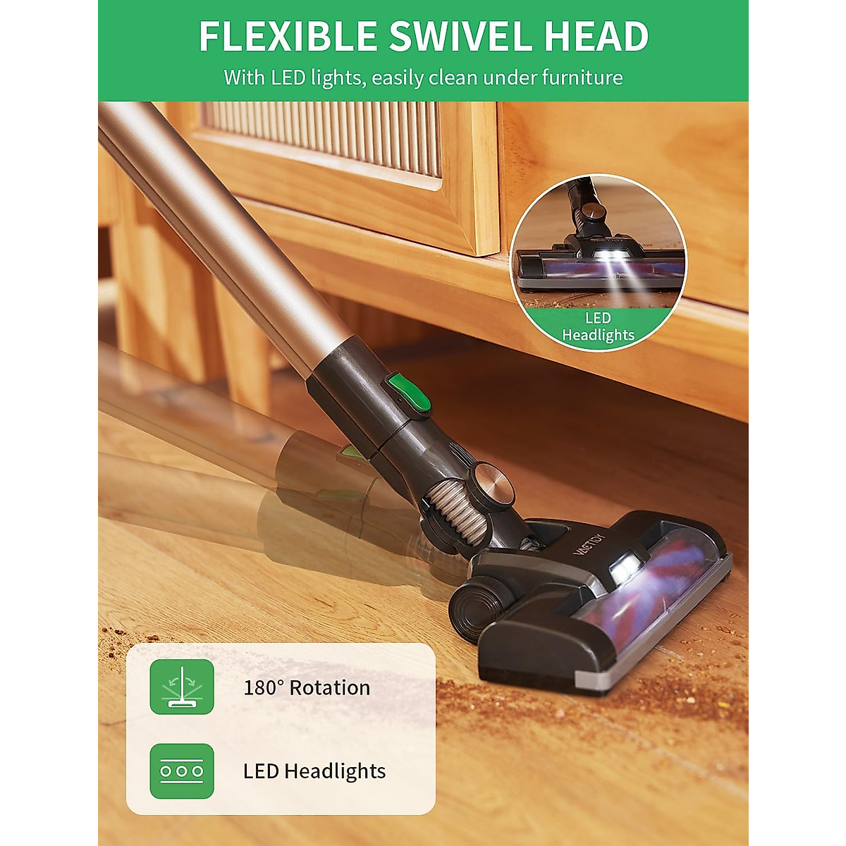 Vactidy Cordless Vacuum Cleaner, 20000Pa Powerful Suction, Rechargeable Battery, 6-in-1 Lightweight Stick Vacuum, Up to 35 Mins Runtime, for Hard Floor Carpet Pet Car Cleaning