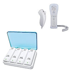 Wii Controller Motion Plus with Nunchuck and Wii Charging Station with 4 Rechargeable Batteries