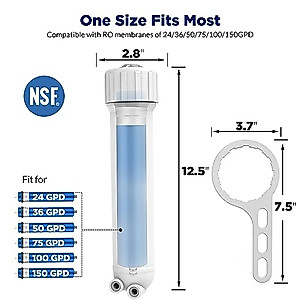 Membrane Solutions 1812/2012 24-150 GPD RO Housing Kit, Reverse Osmosis Membrane Filter Housing Replacement with Elbow Fittings, Housing Wrench, Check Valve