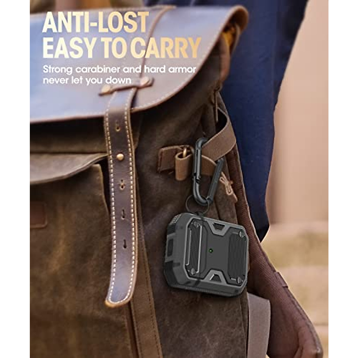 Koaichi Compatible with AirPods Case, Full-Body Rugged Hard Shell Protective Case Cover with Keychain Designed for AirPods 1st & 2nd, Black