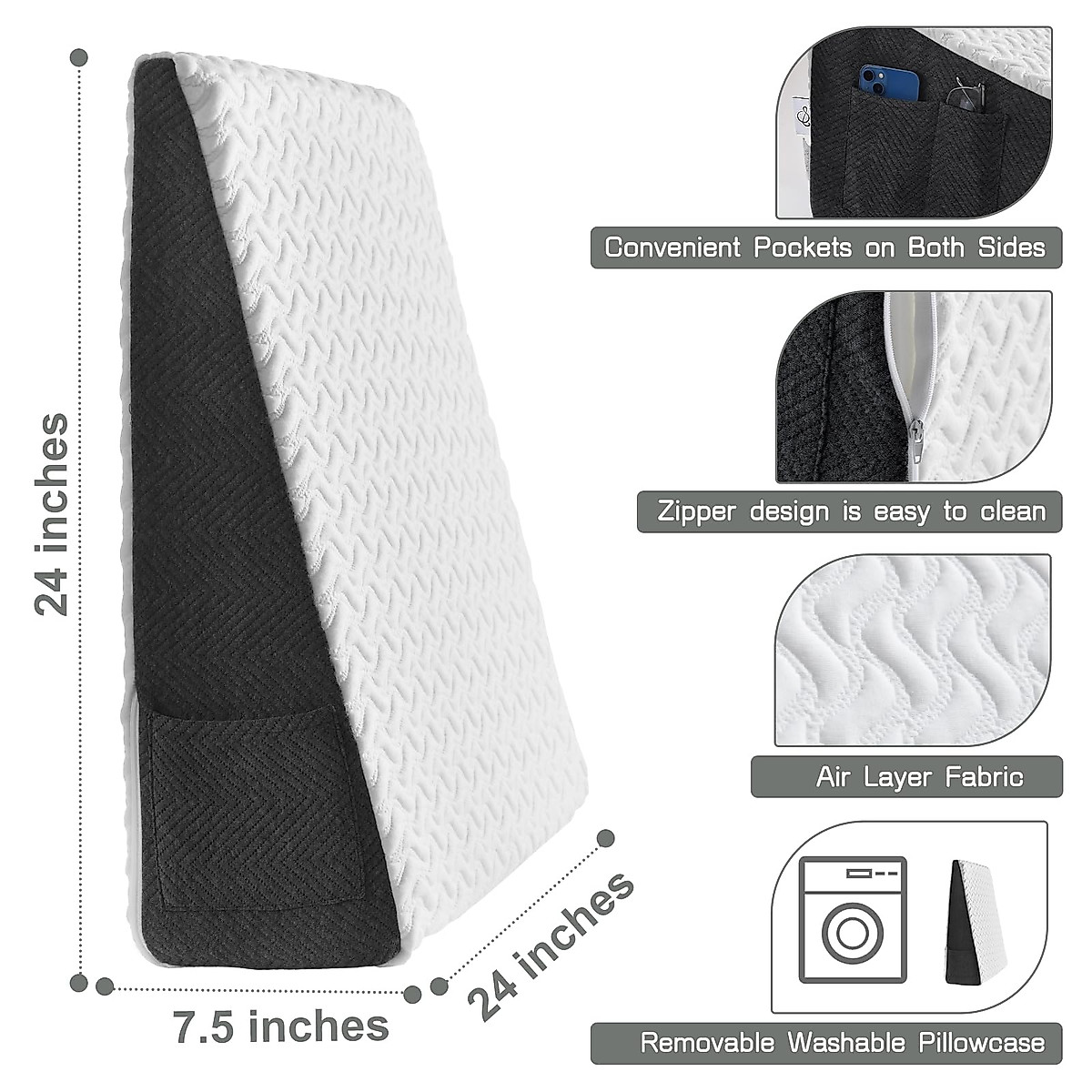 Cosmoluxe 7.5" Bed Wedge Pillow with Cooling Memory Foam Top, Triangle Pillow for Acid Reflux, Heartburn, Snoring, and GERD Relief, Headboard Wedge to Reduce Neck and Back Pain