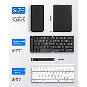 Samsers Foldable Bluetooth Keyboard - Portable Wireless Keyboard with Stand Holder, Rechargeable Full Size Ultra Slim Keyboard Compatible IOS Android Windows Smartphone Tablet and Laptop-Black
