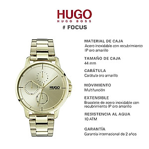 HUGO Men's Quartz Watch with Stainless Steel Strap, Gold, 20 (Model: 1530026), Black