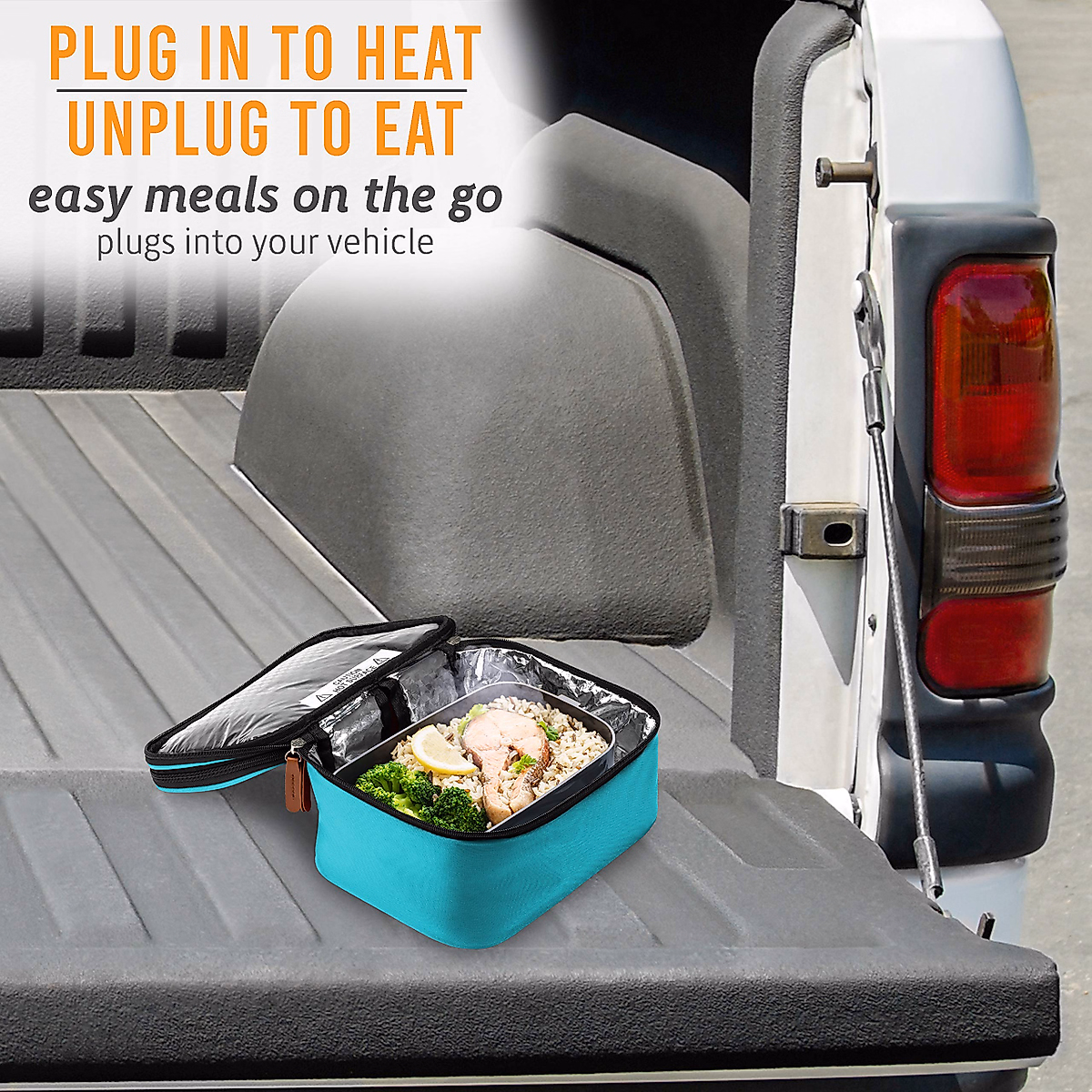 HOTLOGIC Mini XP Portable Electric Lunch Box Food Heater - Expandable Food Warmer Tote and Heated Lunchbox for Adults Work/Car/Home - Easily Cook, Reheat, and Keep Your Food Warm - TEAL - 120V