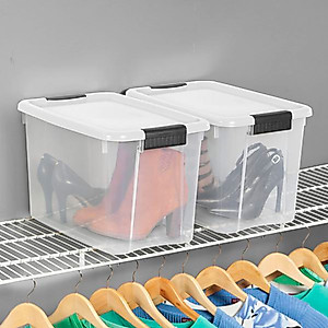 Sterilite 19859806, 30 Quart/28 Liter Ultra Latch Box, Clear with a White Lid and Black Latches, 6-Pack