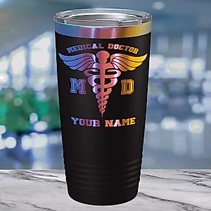 Personalized MD Medical Doctor Gift on Black with Ion Prism Design 20 oz Stainless Steel Tumbler with Lid - Insulated Cup - Custom Travel Mug