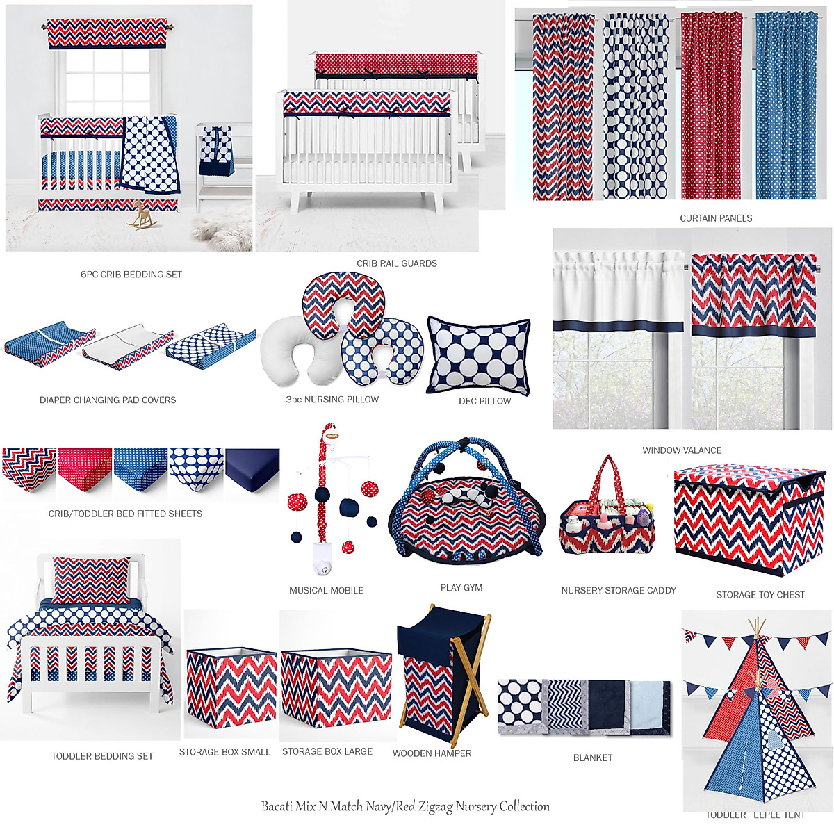 Bacati - Mix N Match White with Band at Bottom Crib Skirt (Navy)