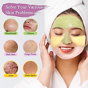 Pjordo Clay Mask Kit, Turmeric Vitamin C Clay Mask, Avocado Clay Mask, Rose Clay Mask, Facial Mask Skin Care Set for Deep Cleansing Reduce Blackheads Dark Spots, 2.82 Oz Each