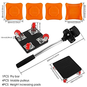 4Pcs Furniture Dolly Furniture Movers with 360° Rotating Wheels, Furniture Moving Dolly Sliders with Pry Bar, Carbon Steel Furniture Jack Lifter Mover Tool for Furniture Appliance Cabinet Piano Sofa