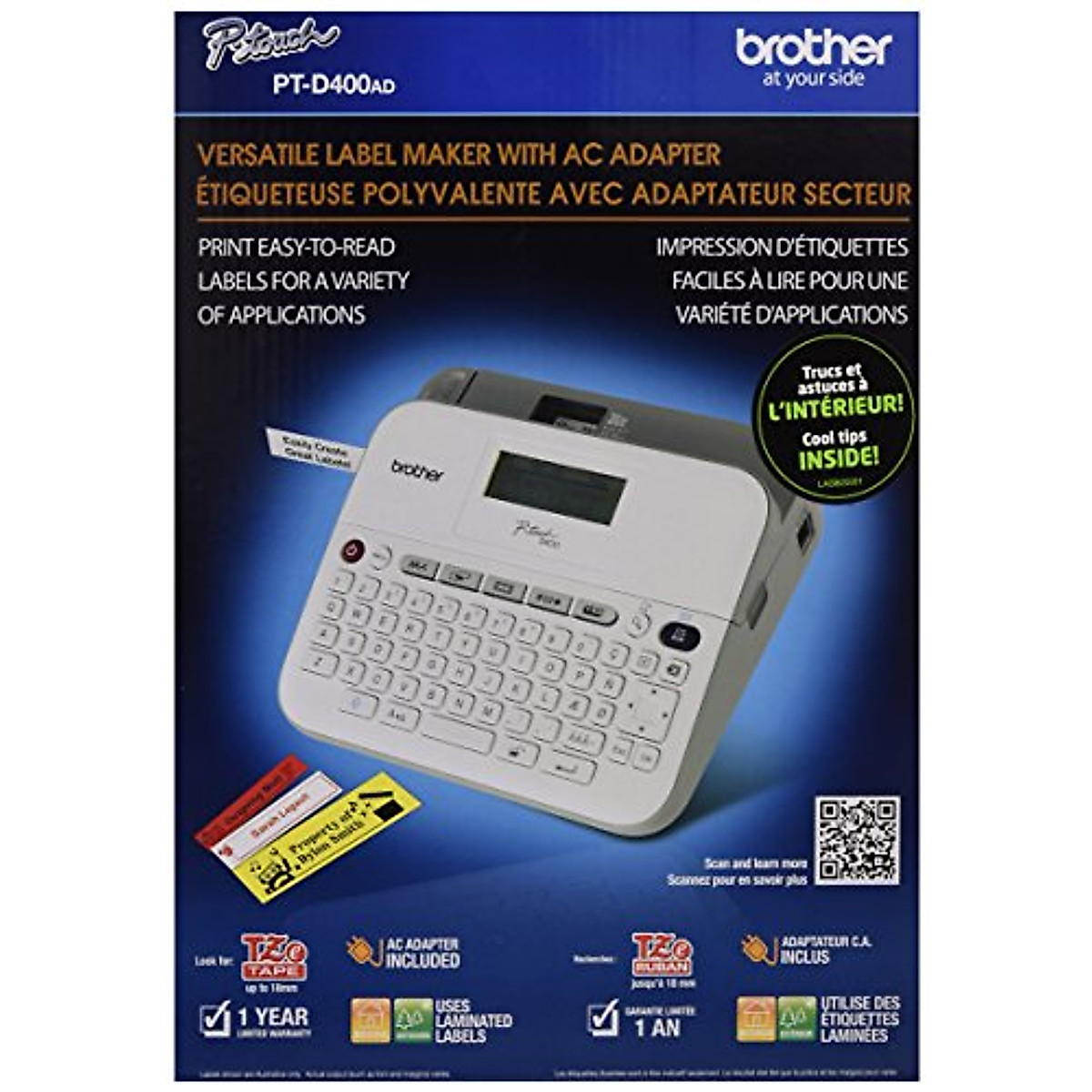 Brother Pt-d400ad Versatile, Easy-to-use Label Maker With Ac Adapter - Label, Tape - 0.14, 0.24,