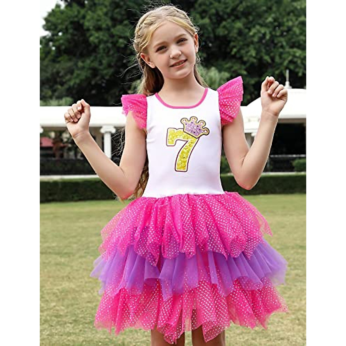 PrinceSasa Number 7#7 Child Tutu Party Girls Birthday Summer Dresses,6EDTA7,7-8 Years(Size 140)