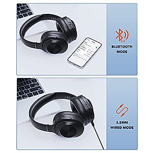 INFURTURE Q1 Active Noise Cancelling Headphones with Microphone，Wireless Over Ear Bluetooth Headphones, Deep Bass, Memory Foam Ear Cups, Quick Charge 40H Playtime, for TV, Travel