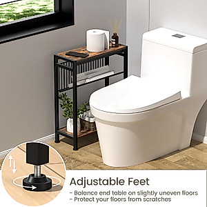 Small Side Table Set of 2 for Small Space, 3-Tier Narrow End Table with Magazine Holder, Slim Nightstand, Skinny Snack Couch Table in Living Room, Bedroom and Balcony (Rustic Brown &Black)