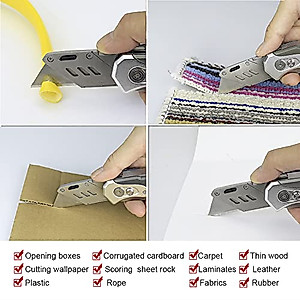 Folding Utility Knife Dual Blades Stainless Steel/Box Cutter with Clip + Pouch + 5 Blades