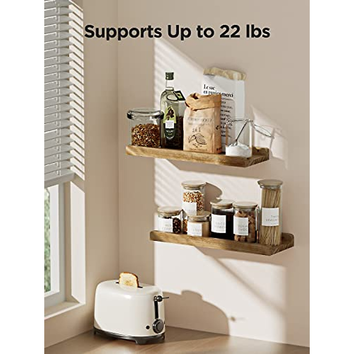 AMADA HOMEFURNISHING Floating Shelves, Wood Hanging Wall Shelves for Storage, Wall Mounted Shelves for Bathroom, Living Room, Kitchen, Bedroom, Office, Wall Shelf Set of 2, AMFS25