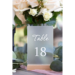 Table Numbers for Events/Weddings - 1-20 Numbered Acrylic Table Number Holders - Rustic Table Number Stands w/Wooden Base - Wedding Table Numbers - Acrylic Table Signs for Receptions, Parties & More