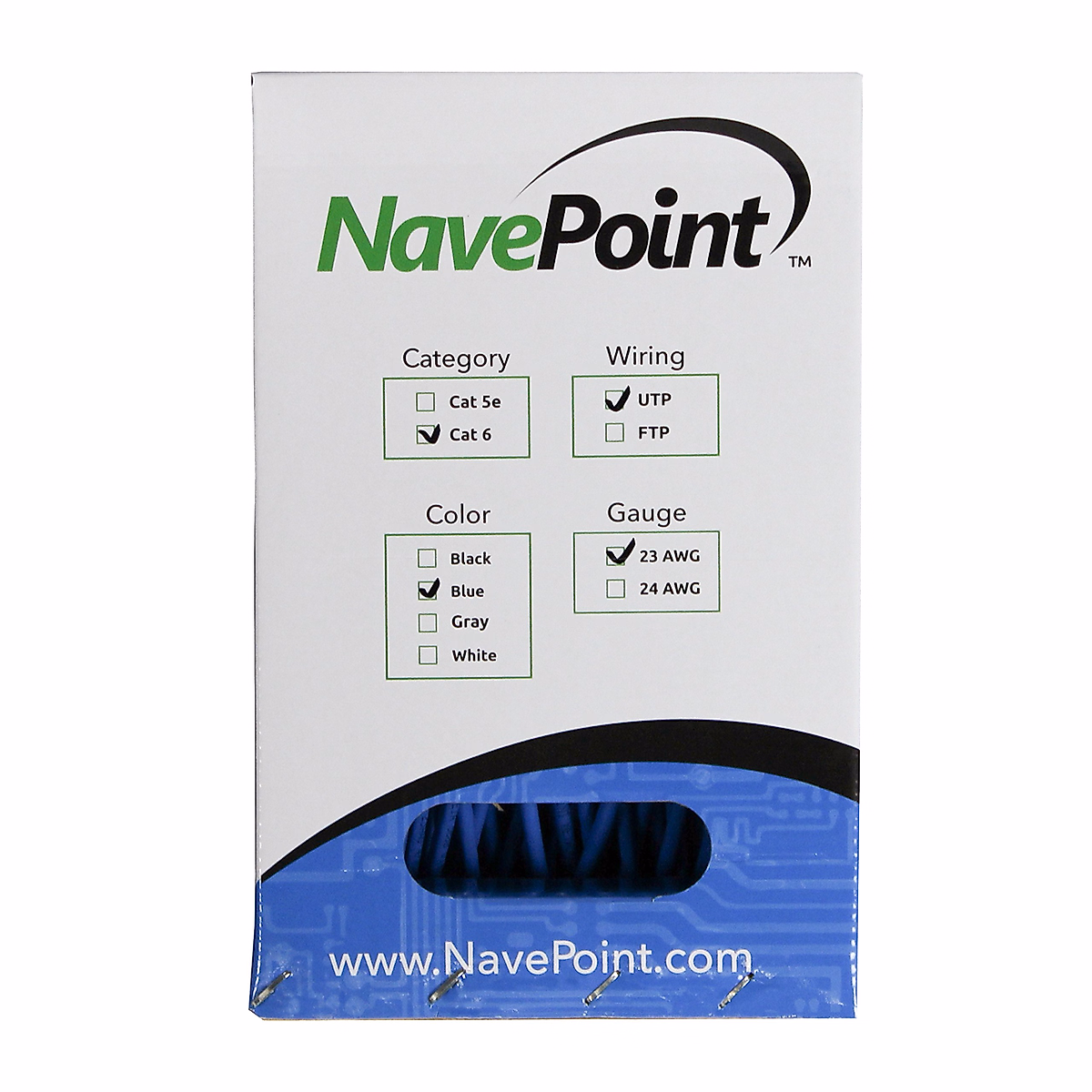 NavePoint CAT6 Ethernet Cable - CCA Bulk CAT6 Cable 500ft Ethernet Cable, 550MHz, 23AWG 4 Pair, Unshielded Twisted Pair (UTP), Solid Blue
