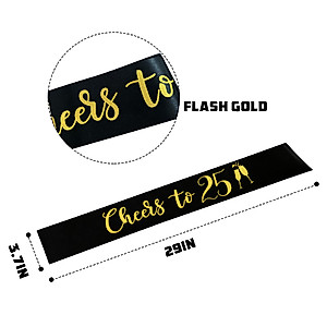 Cheers to 25 Sash, Black Gold It's My 25th Birthday Sash for Women and Men,Happy 25th Birthday Gifts Party Supplies