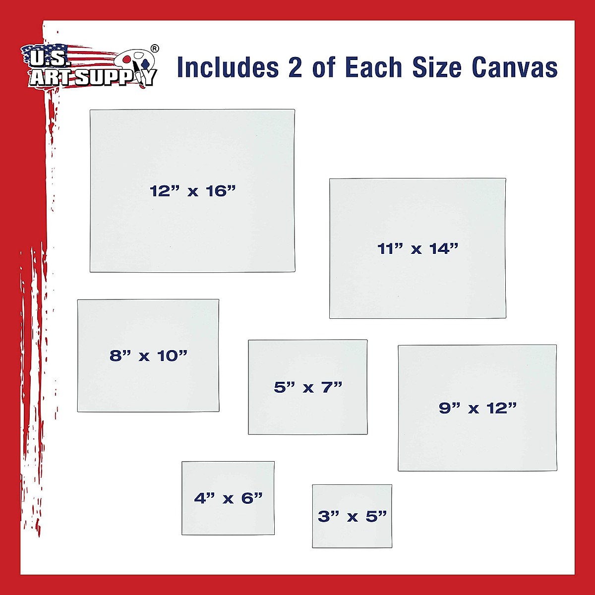U.S. Art Supply Rectangular Variety Assortment Professional Artist Quality Acid Free Canvas Panels 14-Total Panels (2-EA: 12x16, 11x14, 9x12, 8x10, 5x7, 4x6, 3x5)