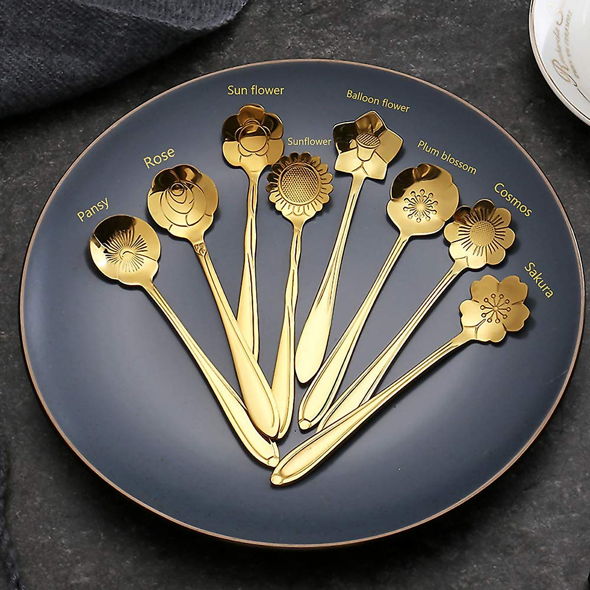 Stainless Steel Flower Coffee Spoon Set, LEIHEFA 8 Pcs Creative Tea Spoon,Stirring Spoon, Ice Tea Spoon for Tea, Cake, Sugar, Dessert Ice Cream Spoon (Gold)