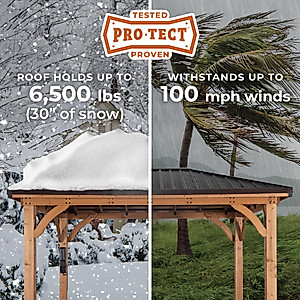 Backyard Discovery Barrington 12' x 10' Cedar Wood Outdoor Gazebo Pavilion with Hardtop Galvanized Steel Hip Roof, Snow Support, Wind Resistance, PowerPort, Shade for Garden, Patio, Deck, Entertaining