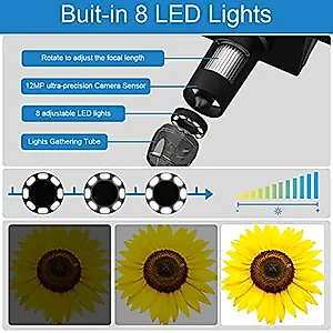 7" LCD Digital Microscope 1200x, 1080P FHD Video Microscope with PC View, USB Coin Microscope with Wired Remote,10 LED Lights, 32GB SD Card, 12MP Camera Microscopes for Kids/Adults