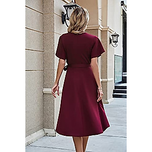 Church 1950s Dress for Women Vintage Elegant Ruffle A Line Casual Cocktail Party Modest Dress for Special Occasions Wine Red XL
