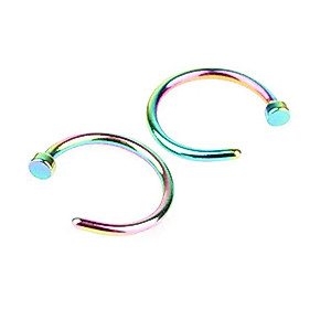 yueton Pack of 10 Nose Studs, Assorted Stainless Steel Body Jewelry Piercing Nose Open Hoop Ring Earring Body Piercing Studs Body Slave Jewelry