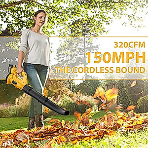 EKACO Leaf Blower - 320 CFM 150 21V MPH Leaf Blower Cordless with 4.0Ah Battery and Charger, Electric Leaf Blower with 6-Speed Control 2 Section Tubes for Lawn Care, Yard, Snow Debris, and Dust