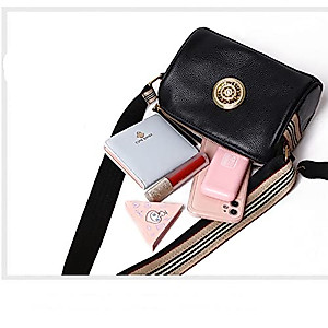 Genuine Leather Bag Bag Women 2022 New Simple Fashion Wide Shoulder Shoulder Crossbody Bag Cow Leather Bag (Black)