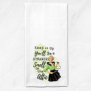 Keep it Up and You'll Be the Strange Smell in the Attic Funny Vintage 1950's Housewife Pin-up Girl Waffle Weave Microfiber Towel Kitchen Linen Gift for Her BFF
