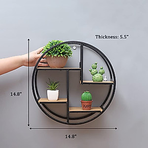 Brown Wooden Round Small, 4 Tier Hanging Floating Display Shelves for Bedroom Living Room Office