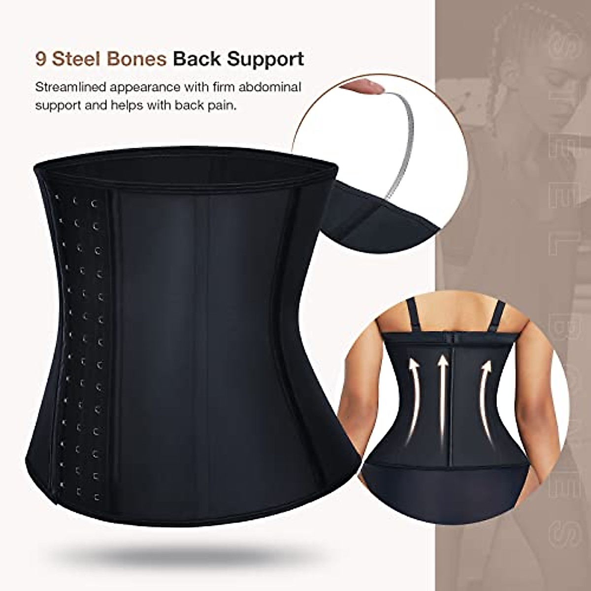 Lover-Beauty Waist Trainer for Women Latex Corsets Waist Cincher Workout Girdle Hourglass Body Shaper (Medium, Black)
