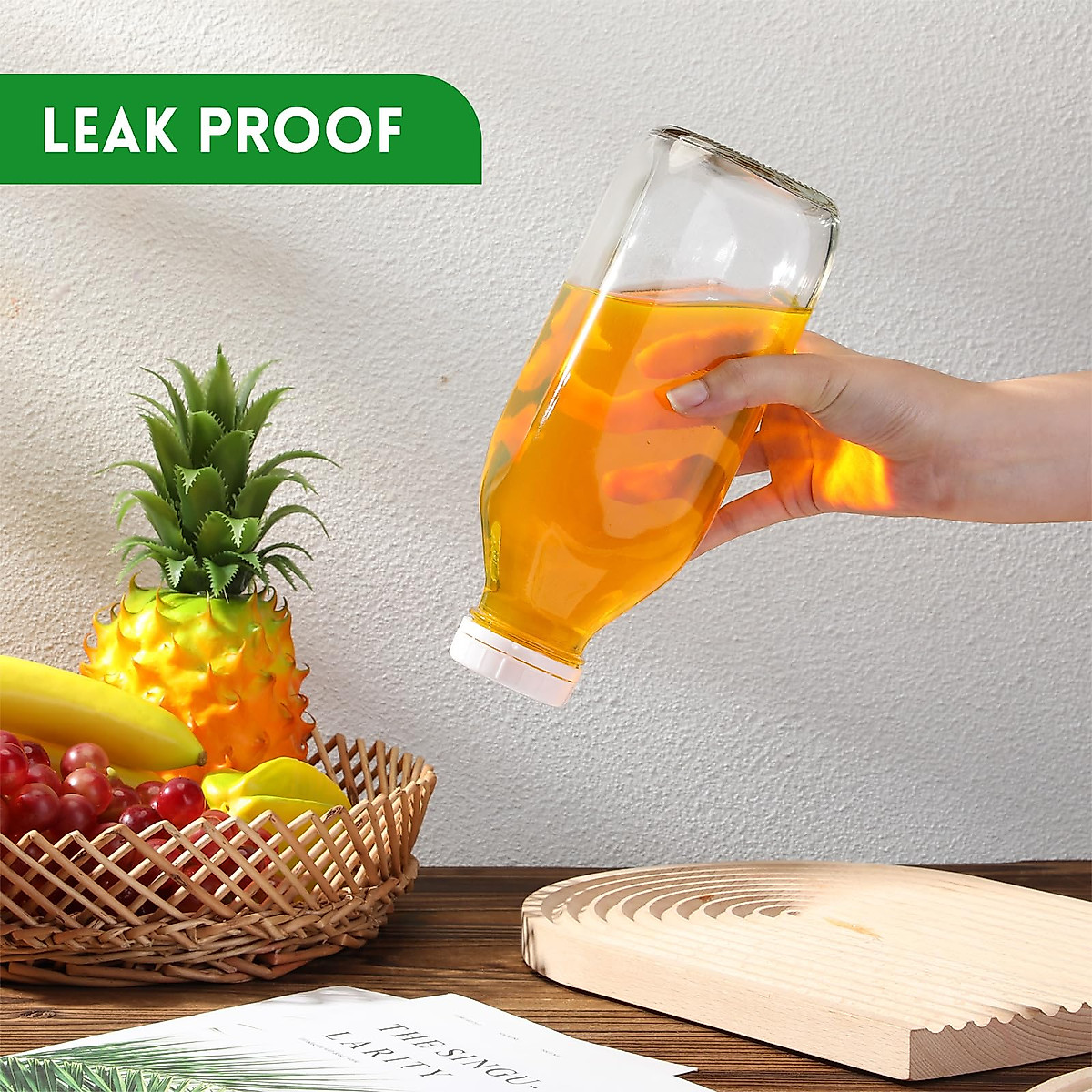 Peryiter 6 Pcs Glass Milk Bottle with Lid Reusable Clear Milk Jar with Lids for Fridge Glass Milk Container for Refrigerator Milk Glass Bottles with 12 Plastic Cap for Juice Honey Maple Syrup (32 oz)