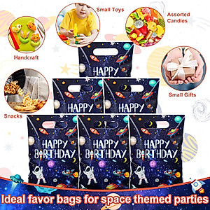 Bokon 50 Pcs Outer Space Birthday Bag Bulk Galaxy Plastic Gift Bags with Handle Planet Party Favor Bags Solar System Astronaut Candy Bags for Kids Birthday Space Theme Party Bags Supplies