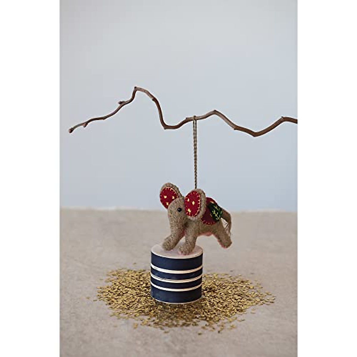 Creative Co-Op Wool Felt Elephant Ornament with Embroidery and Applique, Multicolor