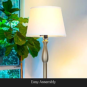 Brightech Gabriella Tall Lamp with Fabric Shade & LED Bulbs, Elegant Lamp for Living Rooms & Offices, LED Floor Lamp, Mid-Century Modern Standing Lamp for Bedroom, Great Living Room Décor - Silver