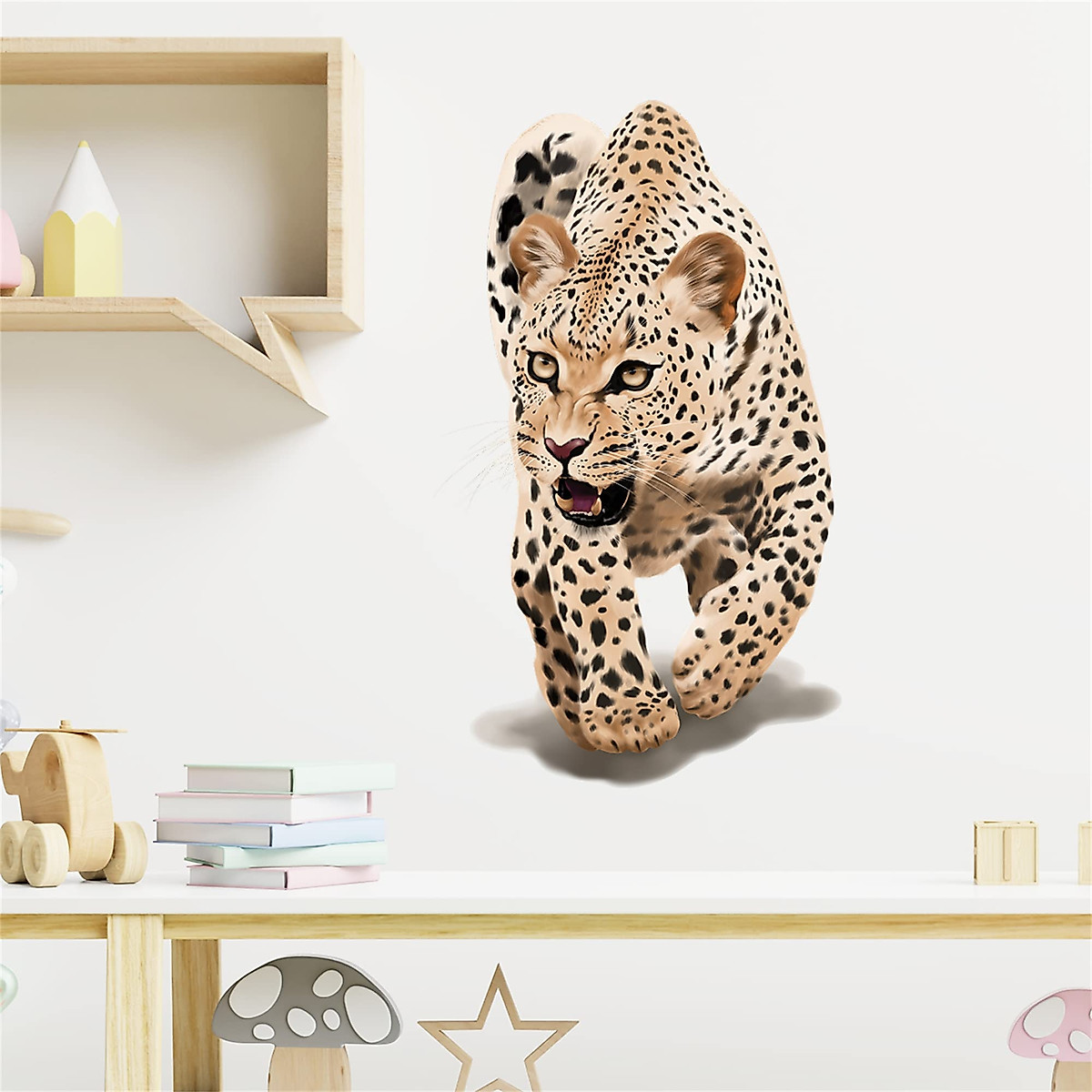RoyoLam Walking Leopard Wall Decal Nursery Wild Animal Wall Sticker Removable Peel and Stick Waterproof Wall Art Decor Stickers for Kids Baby Classroom Living Room Playing Room Bedroom