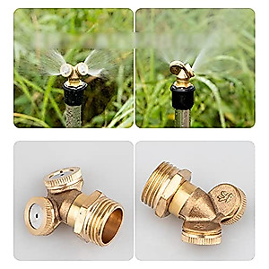 DENOME 2PC Brass Misting Nozzles High Pressure Atomizing 1/2 in BSPF 2-Holes Atomizing Spray Garden Sprinklers Agricultural Irrigation System Adapter Fitting for Greenhouse,Dust Control (2 holes)
