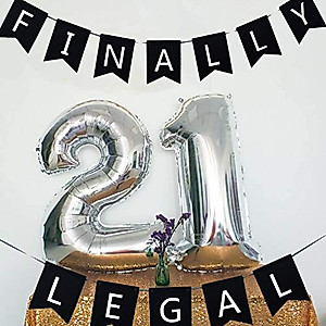 Haimimall 21st Birthday Decorations for Her Him, Finally Legal 21st Birthday Decorations inclouding Finally Legal Banner,Finally 21 Sash,Silver Metallic Tinsel Foil Fringe Curtains Photo Backdropand
