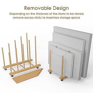 Evellstor Art Storage Rack with Caster Wheels, 9 Section Wooden Art Canvas Storage for Frames and Drawing Board, Printed Matters, Paper Pads for Studio, Gallery, Art Exhibition