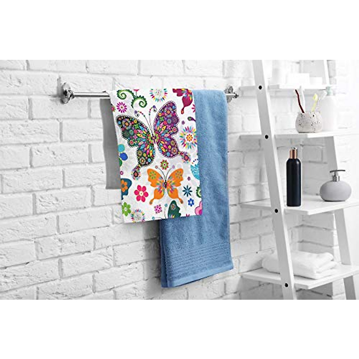 Butterflies Hand Towel,Seamless Spring White Floral with Colorful Butterflies and Flowers Soft Hand Towels for Bathroom/Kitchen/Yoga/Golf/Hair Towel for Men/Women/Girl/Boys 15X30 Inch