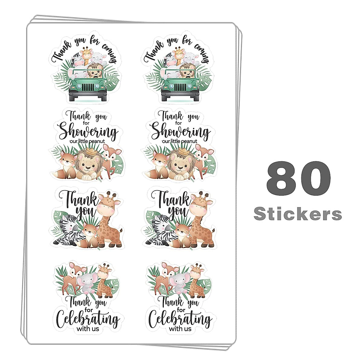 Cute Thank You for Celebrating with Us Jungle Safari Baby Shower Thank You Stickers Labels,Wild Animals Party Stickers for Wild Animals Theme Baby Shower Birthday Party Favor Label Decorations