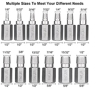 XEWEA 13Pcs Screw Extractor Set Hex Head Multi-Spline Easy Out Bolt Extractor Kit, Chrome Molybdenum Alloy Steel Rounded Bolt Remover Tool for Broken Rusted Bolts Screws