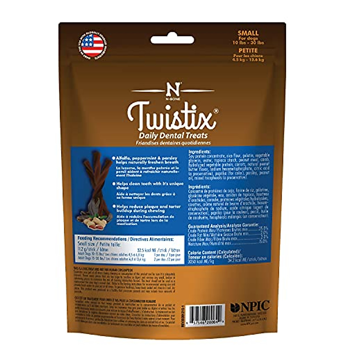 Twistix 5.5-Ounce Dental Chew Treat, Peanut And Carob Flavor, Small