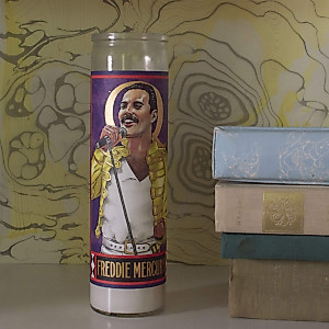 The Unemployed Philosophers Guild Freddie Mercury Secular Saint Candle - 8.5 Inch Tall Glass Prayer Votive, Made in The USA with Vegetarian Wax
