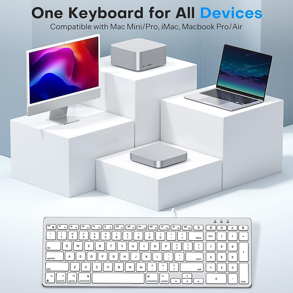 OMOTON Wired Keyboard Compatible with Mac, with Dual Interface (USB and Type-C), Numeric Keypad Compatible with MacBook Pro/Air, iMac, Mac Mini/Pro Laptop, Silver