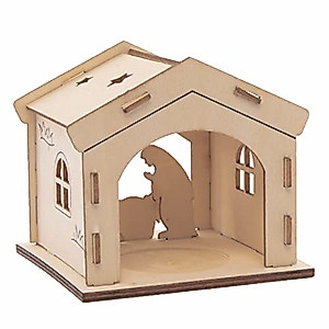 Baker Ross FC206 Nativity Stable Wooden Model Kit - Pack of 3, Tealight Holder to Decorate and Display, Wooden Crafts for Children, Ideal Christmas Arts and Crafts Project