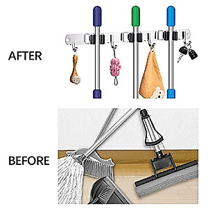 Broom Holder Wall Mount, Kmeivol Heavy Duty Broom Holder Garage Organization Stainless Steel Broom and Mop Holder Wall Mounted, Broom Organizer Wall Mount for Kitchen, Garage, Laundry, Bathroom